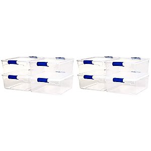 HOMZ Heavy Duty Modular Stackable Storage Tote Containers with Latching Lids, 15.5 Quart Capacity, Clear, 8 Pack