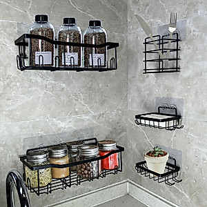 CAPPCHAO Shower Caddy Black Shower Organizer Shower Caddy Adhesive 5 Pack Bathroom Set Shower Shelves for Inside Shower Rustproof Carbon Steel Bathroom Organizer,Shower Shelves Matt Black