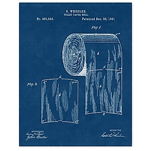 Vintage Toilet Tissue Patent Prints, 1 (11x14) Unframed Photos, Wall Art Decor Gifts for Home Office Man Cave Garage Shop Studio Lounge Bar Diner School College Student Teacher Bathroom Whimsical Fans