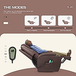 VICTONE Electric Power Lift Recliner Chair PU Leather Sofa Chair for Elderly with Massage and Heat, Side Pockets and Cup Holders (Brown)