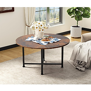 SENIG Round Coffee Table, 2-Tier Coffee Table with Storage Shelf for Living Room, Center Table for Small Spaces, Rustic Brown