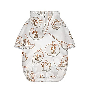 DDFS Classic White Color Dog Halloween Costumes Puppy Clothes with Pocket Fashion Design Pumpkin Pattern Comfy Soft Flattering Doggie Outdoor Pullover Dog Hoodies Puppy Shirts Sweatshirts Small Size
