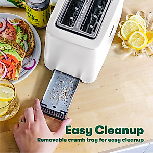 BELLA 2 Slice Toaster with Auto Shut Off - Extra Wide Slots & Removable Crumb Tray and Cancel, Defrost & Reheat Function - Toast Bread, Bagel & Waffle, White