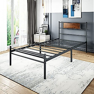 USHOW Modern Black Metal Bed Frame Twin Size with Headboard and Footboard Sturdy Metal Frame Premium Steel Slat Support Easy Assembly （Twin,Black）