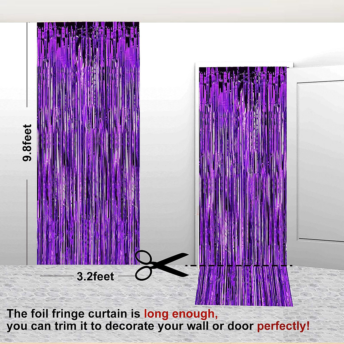 2 Pack 3.2 ft x 9.8 ft Purple Tinsel Curtain Party Backdrop Decorations, Metallic Foil Fringe Backdrop Door for Halloween, Christmas, Birthday Graduat