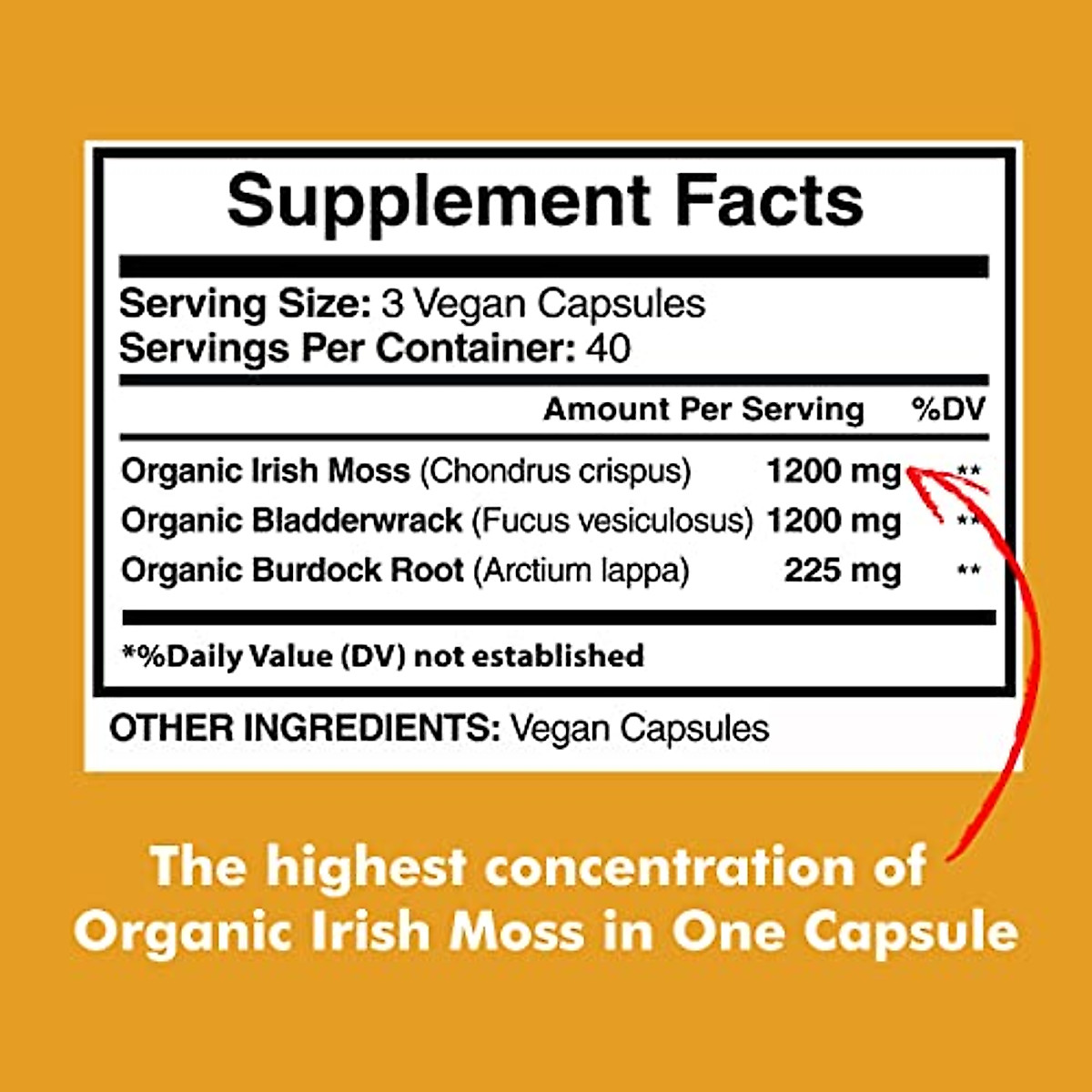 Organic Sea Moss 2625mg, Seamoss, Hand Harvested, Irish Moss Bladderwrack and Burdock Root, Sea Moss Capsules, Irish Sea Moss Alternative to Sea Moss Powder, Sea Moss Gel, 120 Vegan Capsules