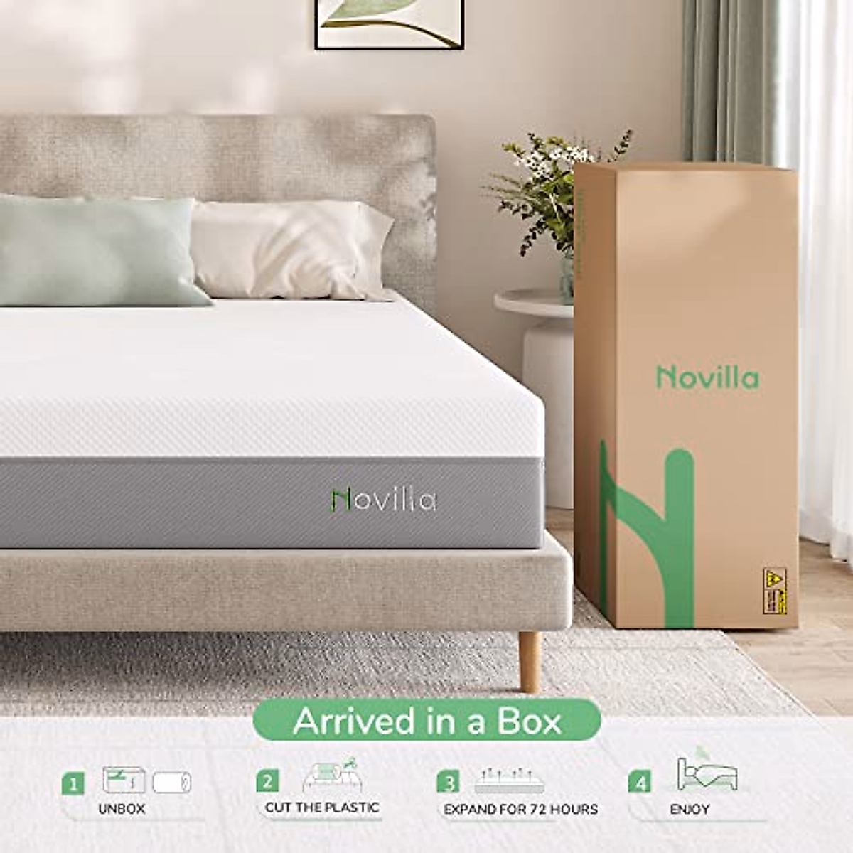 Novilla King Size Mattress, 10 Inch Gel Memory Foam Mattress for Enhanced Support & Motion Isolation, Medium Firm Bed Mattress in a Box-Vibrant