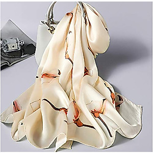 ANDANTINO 100% Mulberry Silk Long Scarf for Women Large Shawls for Headscarf and Neck- Oblong Hair Wraps with Gift Packed (Off-white Calla)