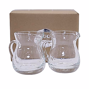 DGQ Classic Glass Creamer Pitcher with Handle 4oz Pack of 2 Milk Pourer Mini Creamer for Coffee Tea Maple Syrup Serving