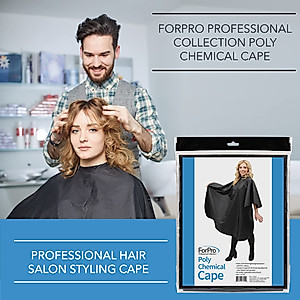 ForPro Professional Collection Poly Chemical Cape, Professional Hair Salon Styling Cape with Adjustable Snap Closure, Black, 58" L x 47" W