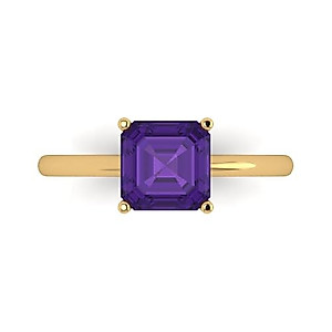 Clara Pucci 2.0 ct Asscher Cut Solitaire Natural Purple Amethyst Engagement Bridal Promise Anniversary Ring 18K Yellow Gold Size 3.5