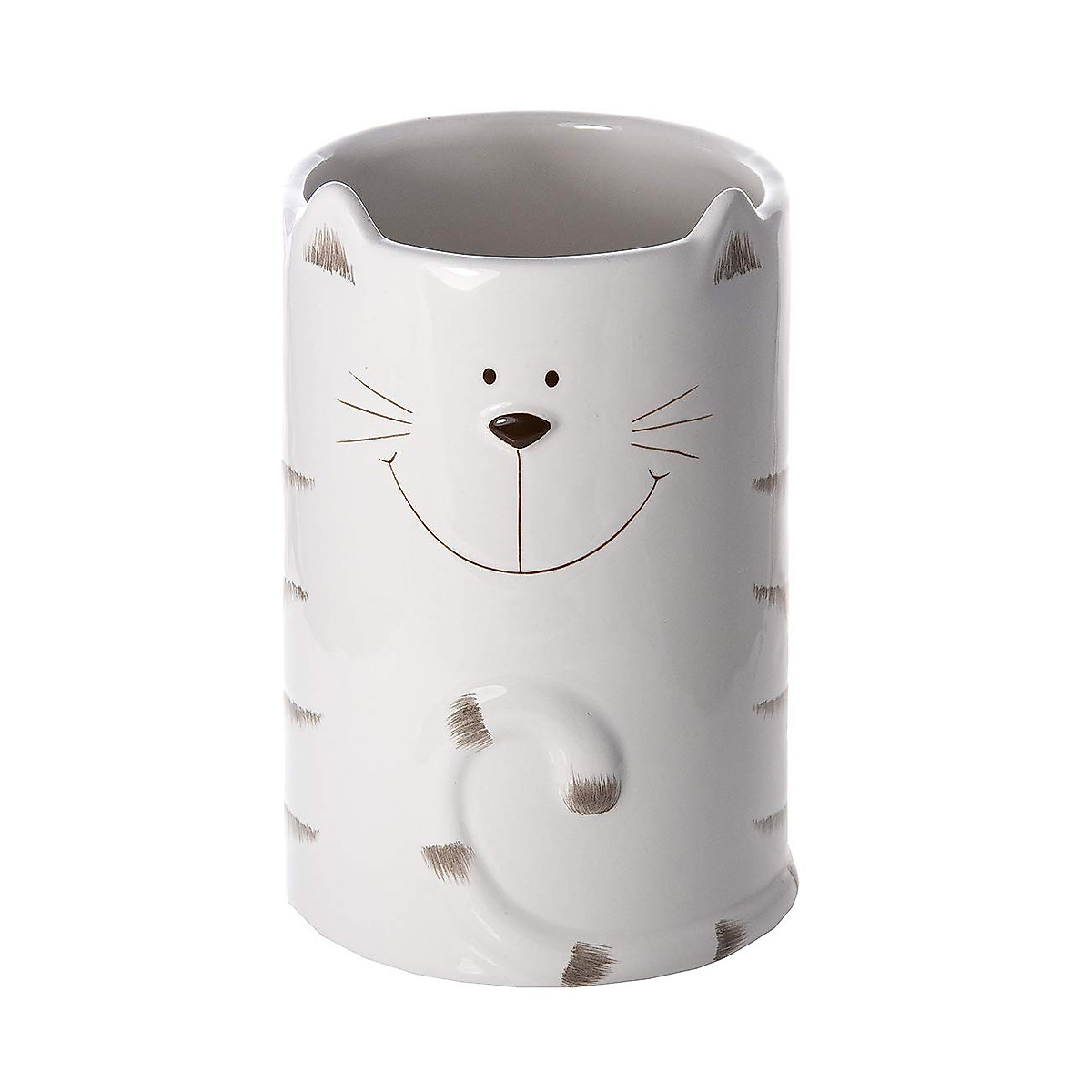 SPOTTED DOG GIFT COMPANY Ceramic Utensil Holder for Kitchen Counter, Utensil Crock for Countertop, Decorative Cat Themed Home Kitchen Decor Accessories, Gifts Cat Lovers, White 4.3" x 6.3"