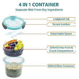 Overnight Oats Containers with Lids Set of 2,20OZ Overnight Oats Jars,Leakproof Food Storage Containers for Oatmeal,Yogurt with Spoon,Cereal Milk Breakfast On The Go Cups,Meal Prep Container