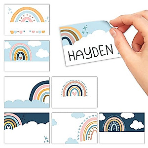 Hadley Designs Name Tags, 56pcs Boho Rainbow Labels, Self Adhesive Name Tag Stickers for Kids, Classroom Organization, School Labels, Cubby Labels, Teacher Supplies