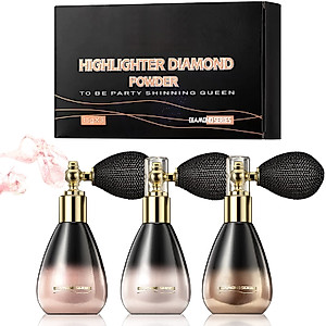 NewBang 3pcs Highlighter Loose Powder Spray Glitter High Gloss Spray Shimmer Shimmering Sparkle Powder Body Glitter Makeup Spray for Face Body Hair Nails Christmas Party Cosmetic Gift Set for Women