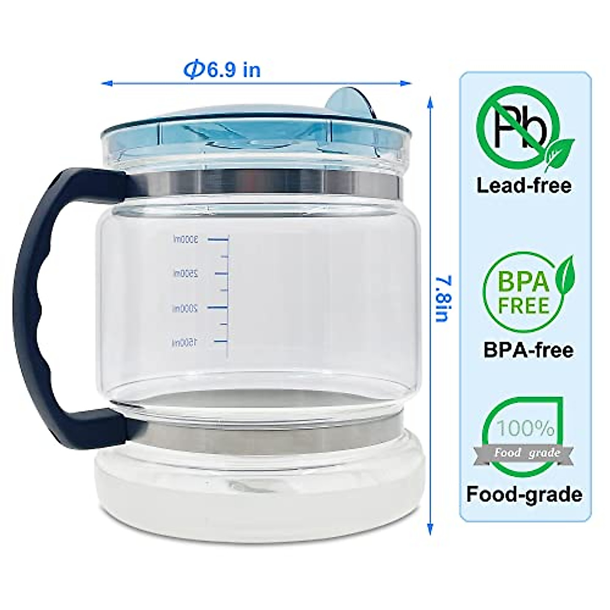 Xcivi 1 Gallon/ 4L Glass Carafe for Distiller, Replacement Glass Collection Bottle, Distiller Water Container, Compatible with Megahome and Other Countertop Water Distiller