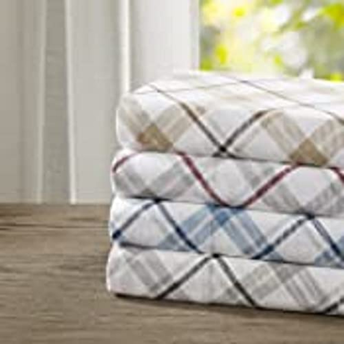 Comfort Spaces Cotton Flannel Breathable Warm Deep Pocket Sheets with Pillow Case Bedding, Cal King, Grey/Red Plaid 4 Piece