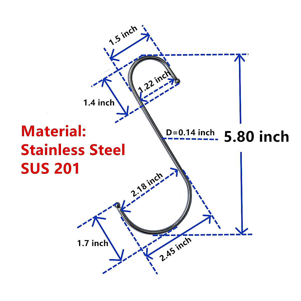 GOTOONE S Hooks Hanging Metal Hook (12 Pack) Stainless Steel Large 6 Inch with Round Stopper Non Slip for Closet Clothes Plants Cups Towels Tools Ornament (Silver)