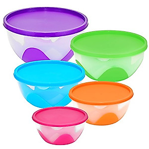 Nested & Stackable Bowl/Food Storage Containers, Silicone Plastic 5 Piece Multi-Purpose Set