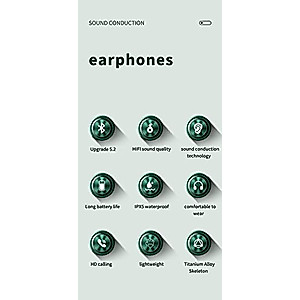 TEDATATA New Sports Bone Conduction Bluetooth Headset Sound Guide Listening to Songs not in Ear Music Driving Listening to Books Running for Women(Green)