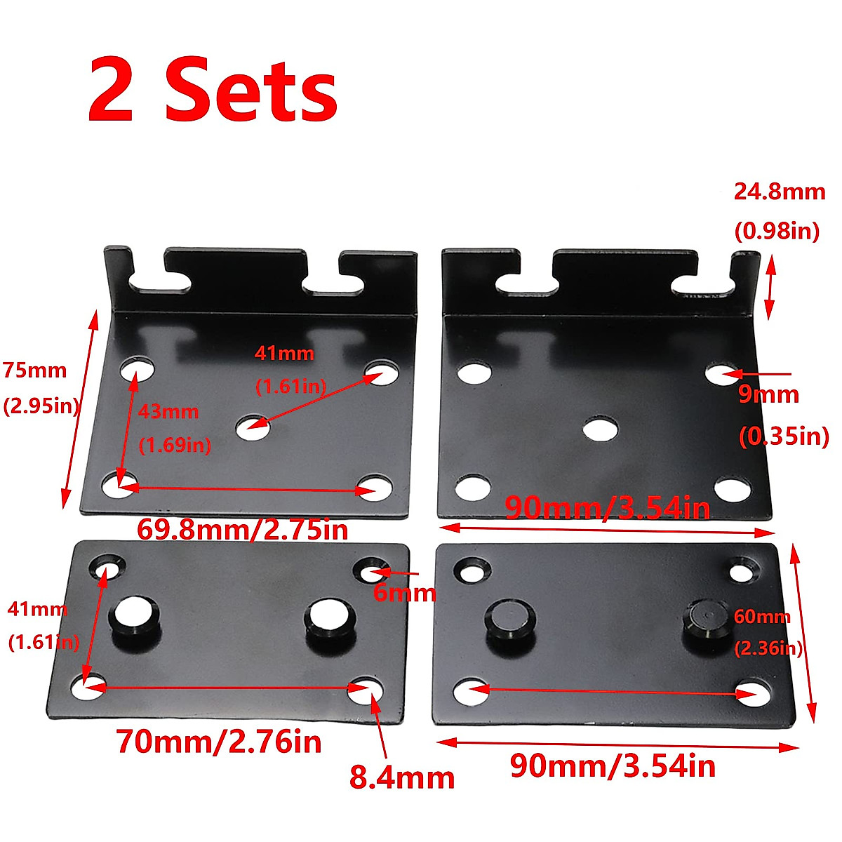 Antrader 2 Sets Universal Wood Bed Rail Hook Plates, Bed Frame Bed Post Double Hook Slot Bracket Accessories,Black,Screws Included
