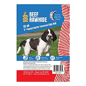 American Made Treat Co - Dog Treats, Peanut Butter Flavor Beef Rawhide Chip Rolls, Puppies to Seniors, Dental Dog Bone Alternative - 5” Rolls - 20 Pack