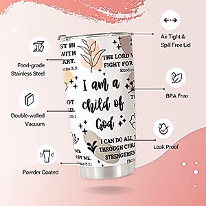 HOMISBES Christian Gifts for Women - Stainless Steel I Am a Child of God Tumbler Cup 20oz - Christian Faith Jesus God Bible Verse Religious Gifts