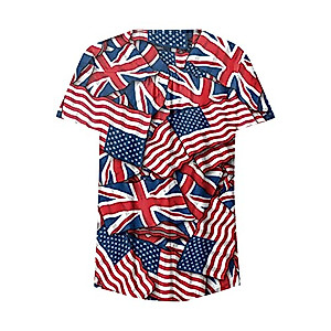 Independence Day Womens Summer Short Sleeve Tops American Flag Print Shirts Generic, Blouses for Women Women's Long Sleeve T-Shirts with Split Girls Summer Tops Memorial Day Shirts for Women Plus