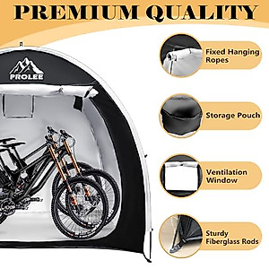 PROLEE Bike Shed 6.6FT, Waterproof Oxford Fabric Storage Tent for 2 Bikes, Outdoor Storage with Window Design, Black