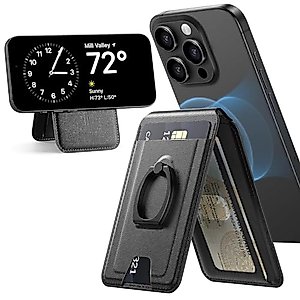 LISEN for Magsafe Wallet RFID [Strongest Magnetic] iPhone Wallet for Apple Wallet Magsafe with Adjustable Magsafe Wallet Stand Black Magnetic Wallet for iPhone 15/14/13/12 Fit Magsafe 3 Wallet