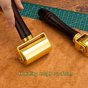 OSSIJAY Leather Press Edge Roller, Wooden Handle Leather Rolling Craft Roller, Leather Edge Creaser, Seam Roller for Leather, Leather Craft Laminating Tool for Leather Craft (1in)