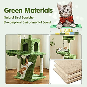 KZLAA 54in Cat Tree Cat Tower Condo Furniture Scratch Post with Natural Sisal Rope, Hammock & Cradle for Cats Kittens, Tall Cat Climbing Stand with Plush Perch & Toys (Green)