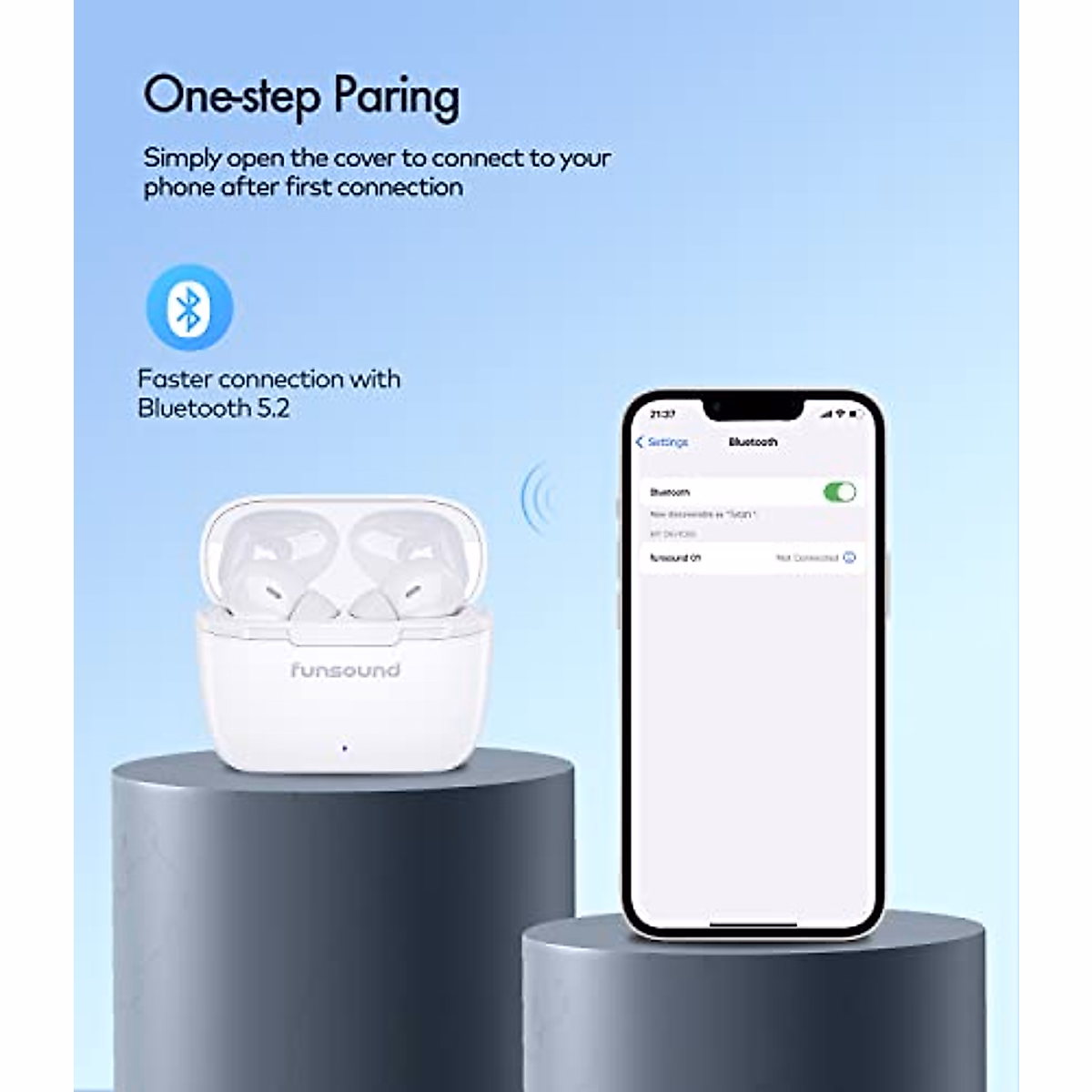 True Wireless Earbuds Noise Cancelling FUNSOUND Bluetooth 5.3 Headphones with 4 Mics, 60Hrs Playtime IPX7 Waterproof Bluetooth Earbuds Stereo in Ear Headphones for Sports Running Workout Gaming, White