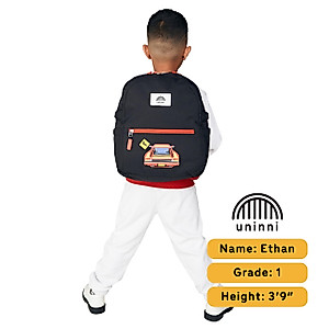 uninni 14" Kids Backpack for Girls and Boys Age 5-8 Years Old with Padded, and Adjustable Shoulder Straps - Race Car (Black/Red)