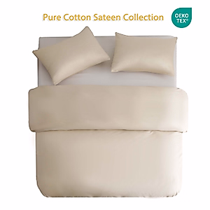 HeimenAogo Egyptian Cotton Duvet Cover Queen Size Sateen Weave, Silky Soft and Breathable Bedding Set with Zipper Closure, Long Staple Cotton Bed Linen (Linen Grey) 3Pcs