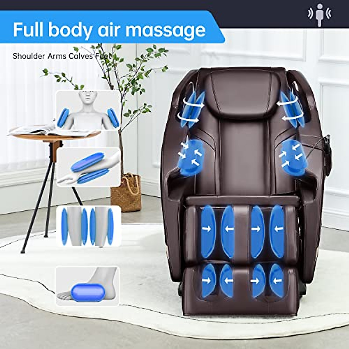 BestMassage Electric Shiatsu Chair Recliner with Built-in Heat Therapy Foot Roller Airbag Massage System SL-Track Stretch Vibrating Audio for Home Office,Black, Brown