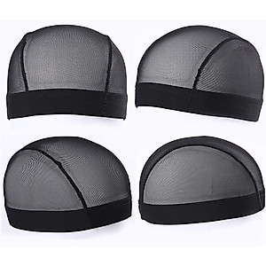 Leeven 5 Pcs/lot Stretchable Nylon Net Mesh Dome Caps for Making Wigs Black Breathable Wig Cap for Women Medium Size 22"-23.5"