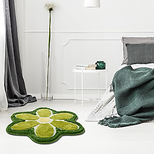 Beyond Deco Flower Rug 35 inches, Hand Tufted Fluffy Aesthetic Cool Green Bathroom Rug, Cute Bedroom Decor Area Rugs, Y2K Circle Green Bath Mat