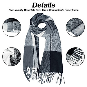 Loritta Womens Scarf Fashion Long Plaid Shawls Wraps Big Grid Winter Warm Lattice Large Scarves Gifts, Dark Grey White Lattice