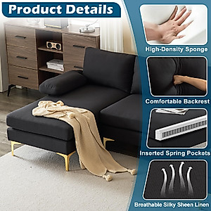 VINGLI 110" Modern U Shaped Sectional Couch with 51"D Double Chaise for Living Room, Black Deep Seat Sectional Sofa Sets with 5.9" Thickness Seating Padding for Home Furniture,Linen Fabric,Metal Legs