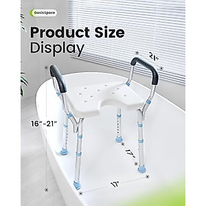 OasisSpace Adjustable Shower Chair with Arms for Inside Shower, Heavy Duty Shower Bench with Cutout Seat 300lbs, Medical Tool Free Bathtub Stool for Seniors, Elderly, Handicap, Disabled