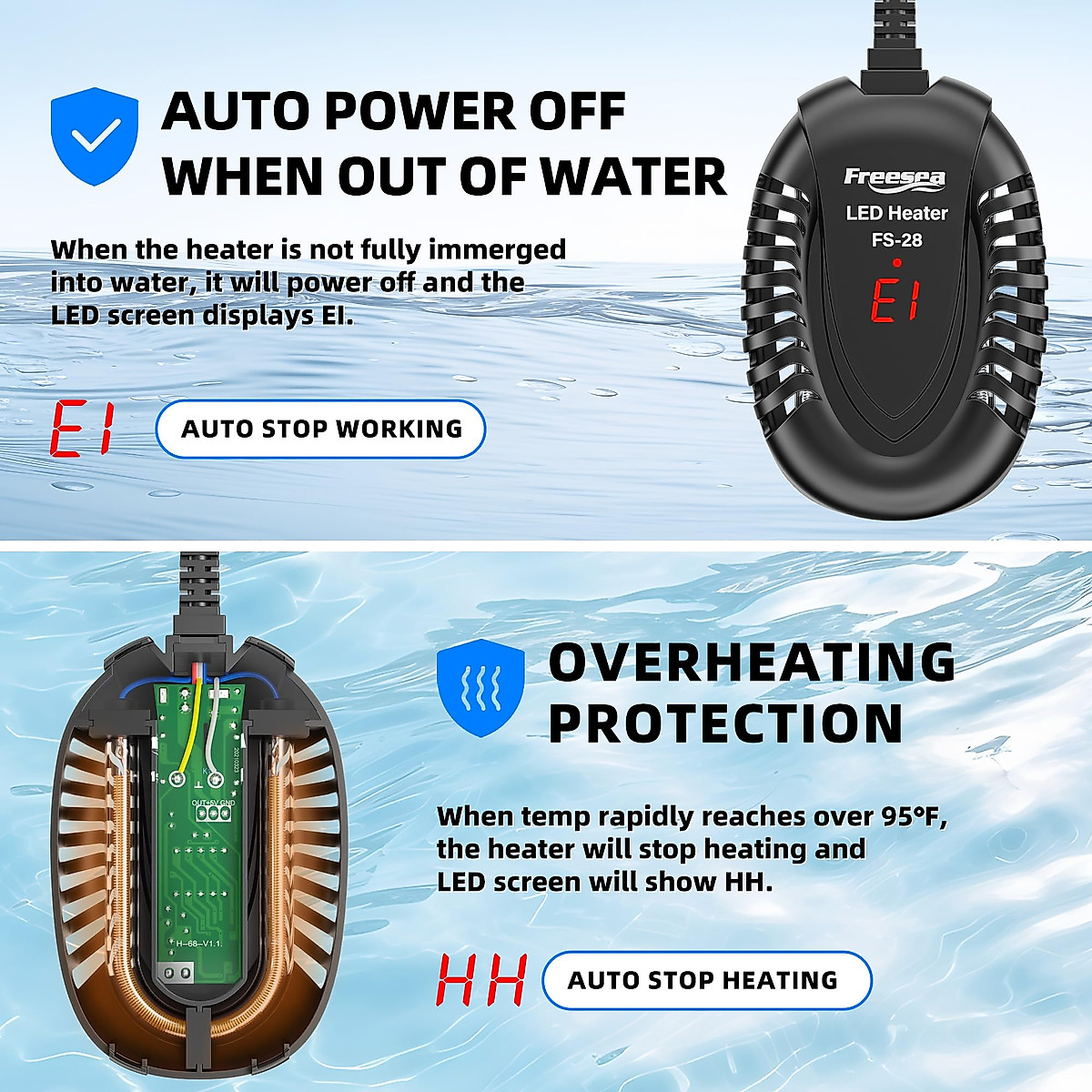 FREESEA Aquarium Fish Tank Heater: 100W Small Submersible Turtle Heater with Adjustable Temperature External Controller for Betta | Saltwater | Freshwater | 10-20 Gallon