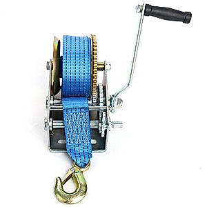 8milelake 2500lbs Hand Winch Hand Crank 2 Gear Strap Gear Winch Polyester Strap ATV Boat Trailer Heavy Duty (2500LBS)