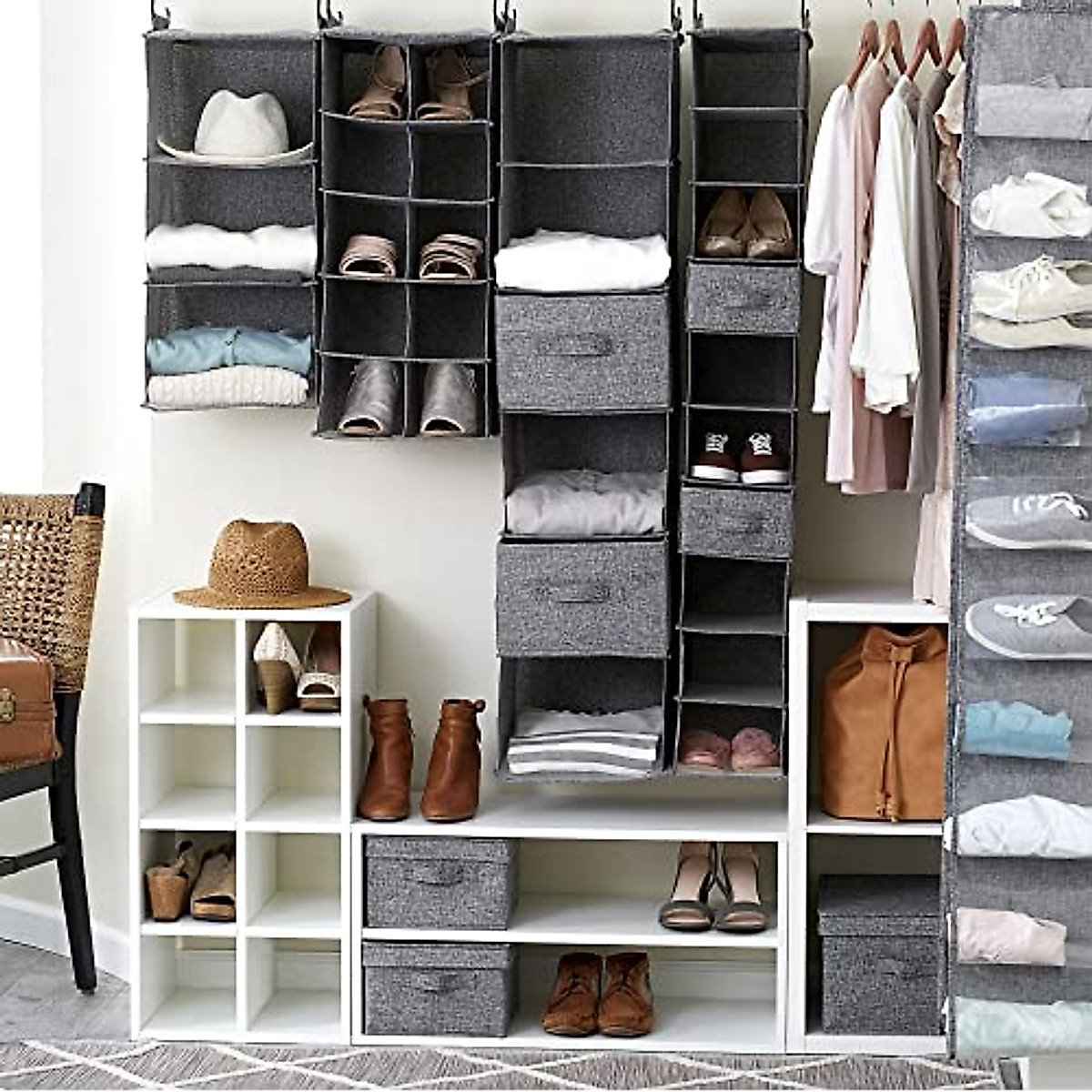 Household Essentials 6 Closet Organizer with Hooks Hanging Shelf, Graphite