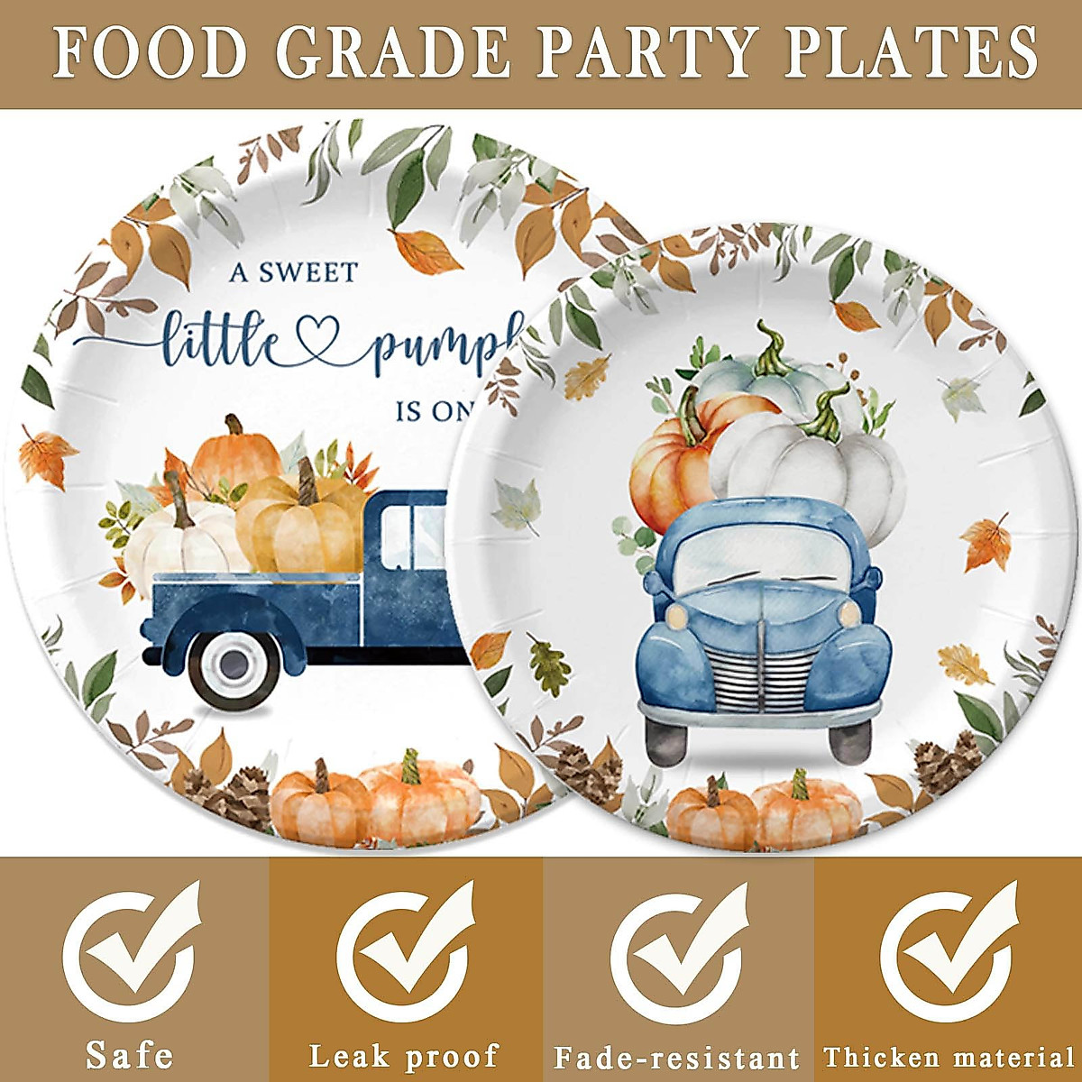 Yuzioey 177pcs Pumpkin Baby Shower Decorations, A Little Pumpkin is On The Way, Fall Pumpkin Disposable Dinnerware (Serve 25 Guests)with Paper Plates Cups Napkins, Banner Tablecloth