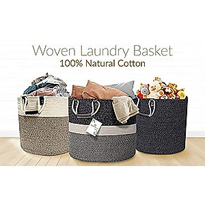 DS HappyLiving 100% Cotton Black Wicker Basket Tall Woven Laundry Basket Black XXL Basket Black Blanket Basket Black Wicker Basket Tall Modern Basket For Blankets