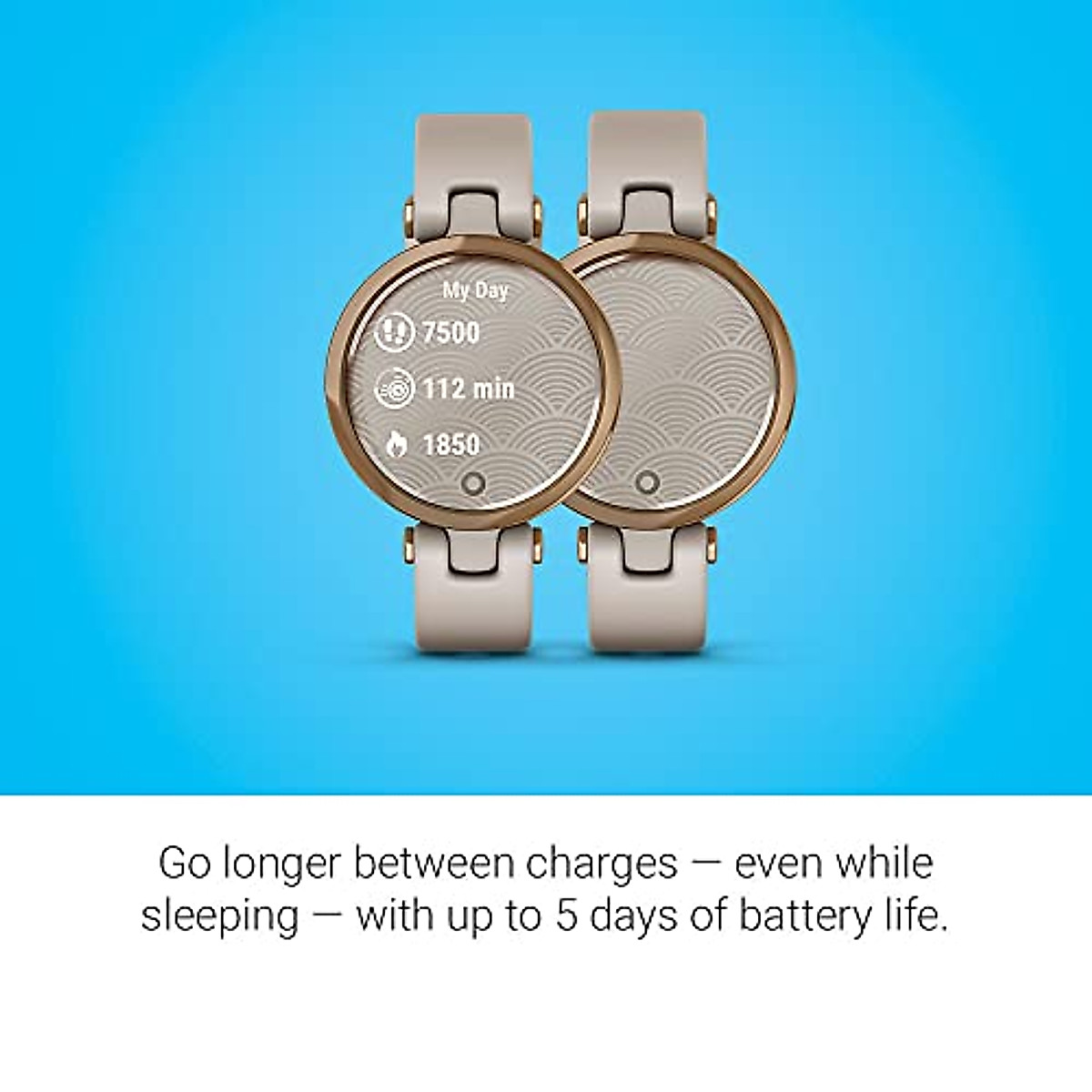 Garmin Lily™, Small GPS Smartwatch with Touchscreen and Patterned Lens, Rose Gold and Light Tan