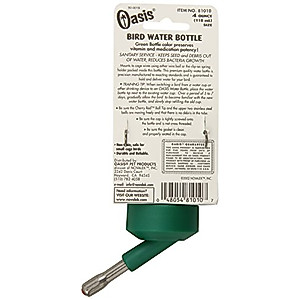 Oasis Small Bird Water Bottle - Polystyrene & Cherry-Red Drinking Tip, Double-Ball Vacuum Valve - for Parakeets, Budgies, Canaries, Finches, Cockatiels & Love Birds, Capacity 4-Ounces,Green