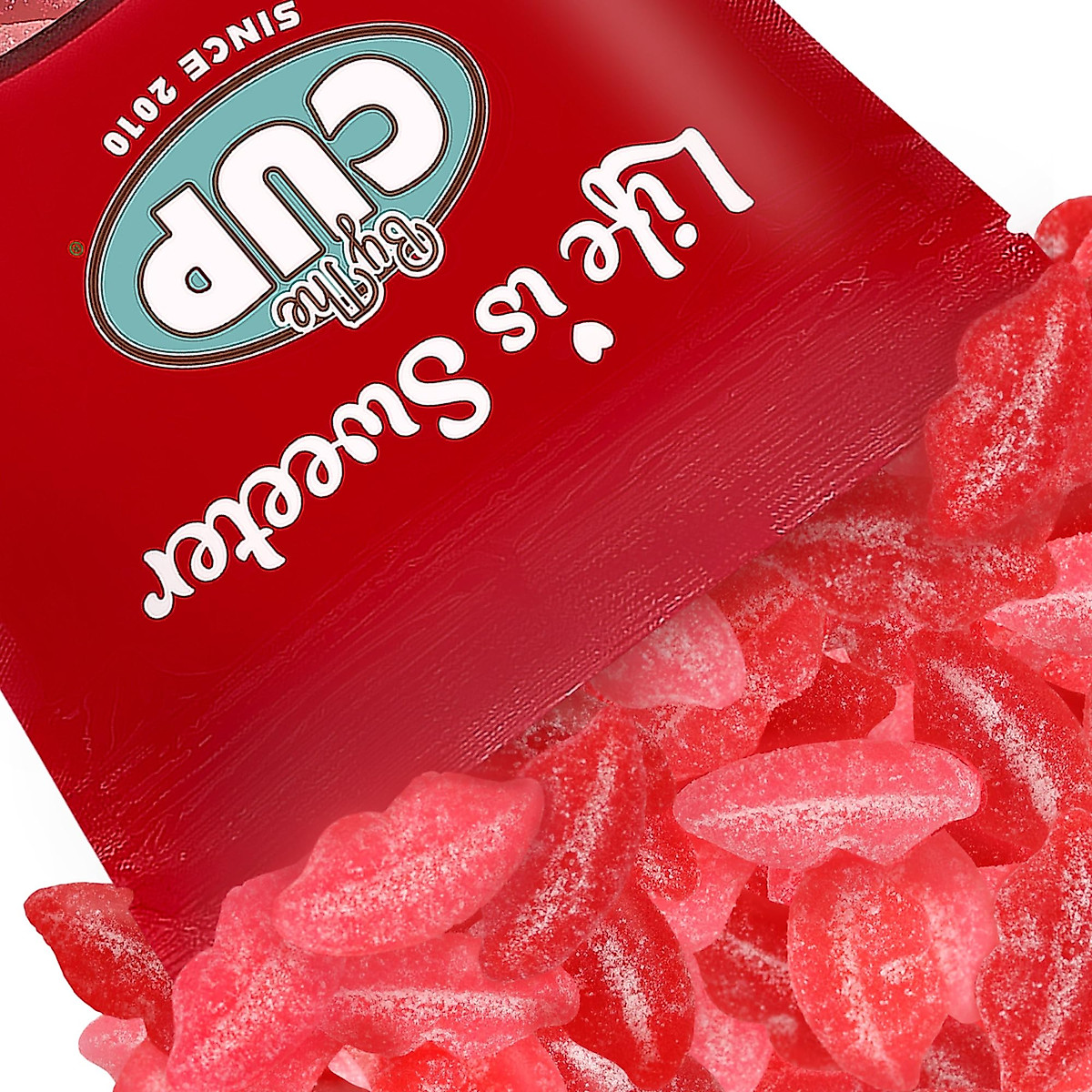 By The Cup Sour Pucker-up Gummy Lips, 2 lb Bulk Bag