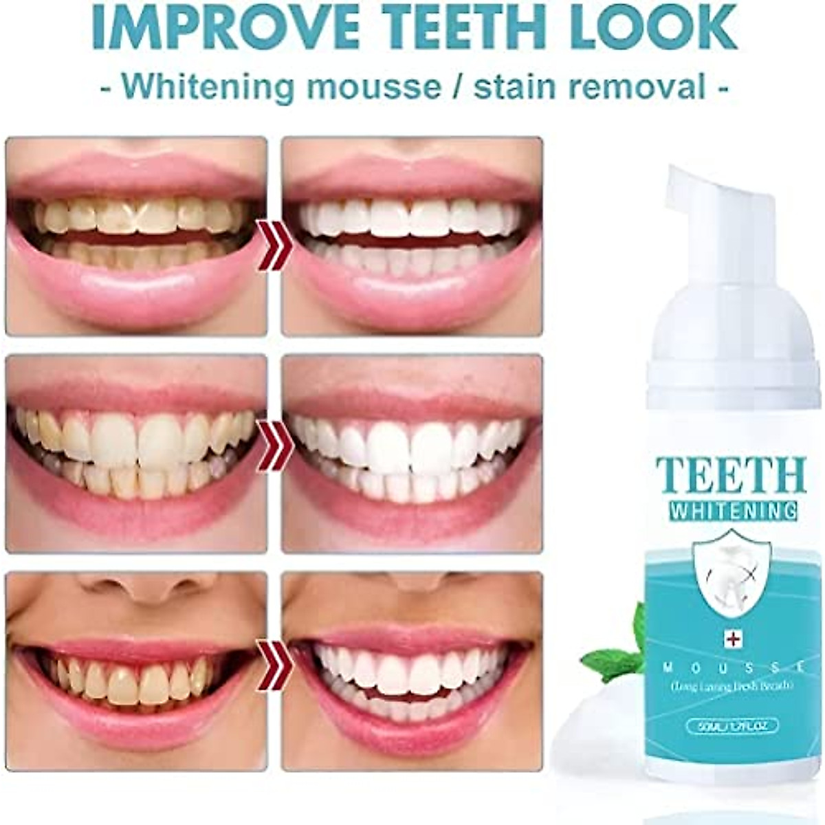 50Ml Saveuppro Teeth Whitening Mousse Foam Refreshing Breath Deep Cleaning Toothpaste, Fresh Breath, Travel Friendly, Easy to Use (1) (１)